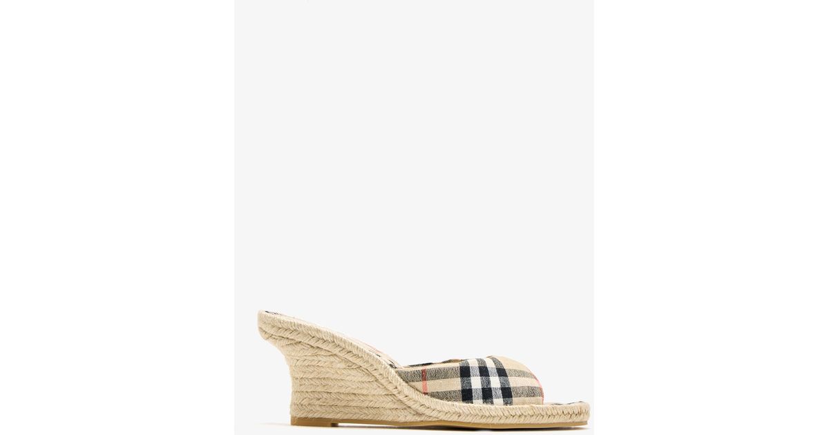 Burberry Check Wedge Sandals in Natural | Lyst