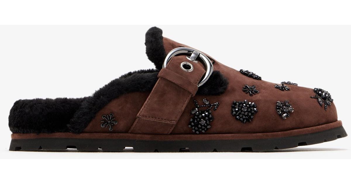 Stuart Weitzman Chrystie Shearling Mules in Brown | Lyst