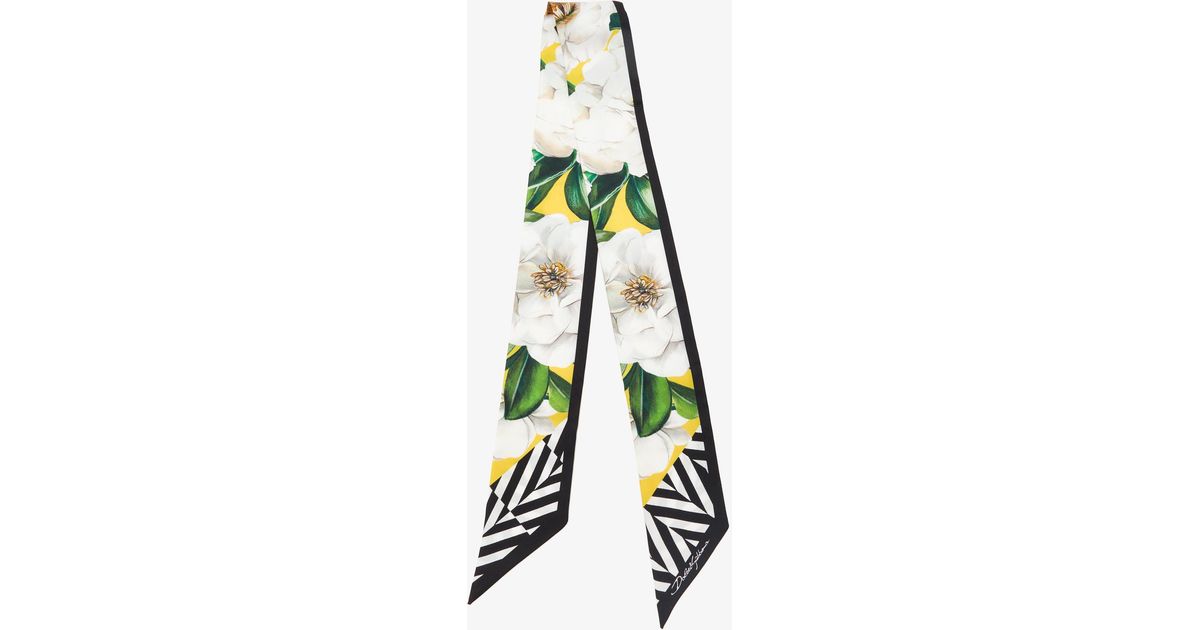 Dolce & Gabbana Gardenia-Print Twill Headscarf in White | Lyst