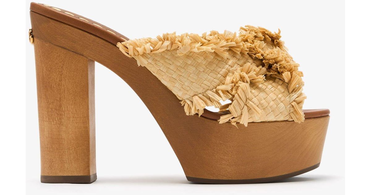 Dolce & Gabbana Raffia Wedge Sandals in Natural | Lyst