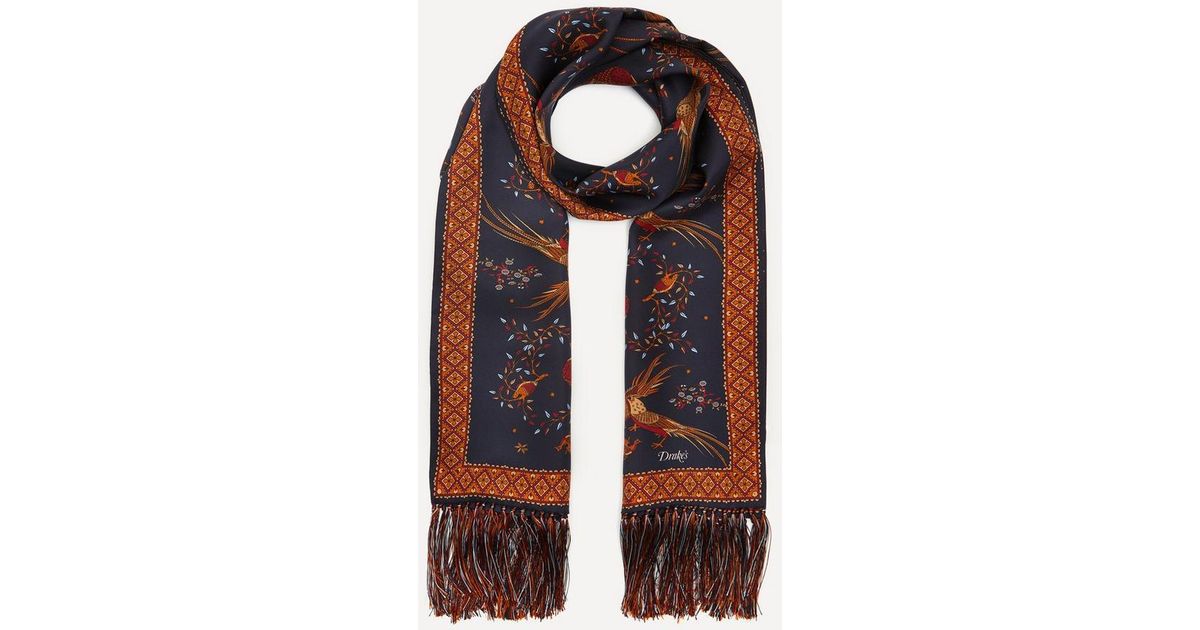 Drake's Birds Of Paradise Tubular Silk Scarf in Blue for Men | Lyst