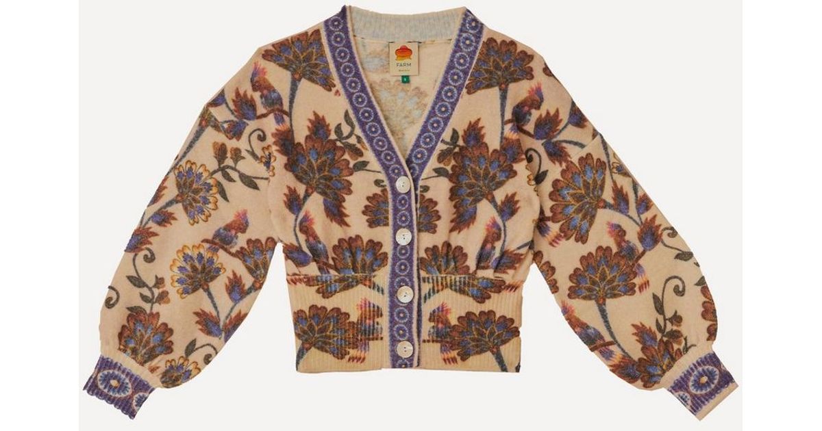 FARM Rio Ainika Maxi Floral Knit Cardigan in White | Lyst