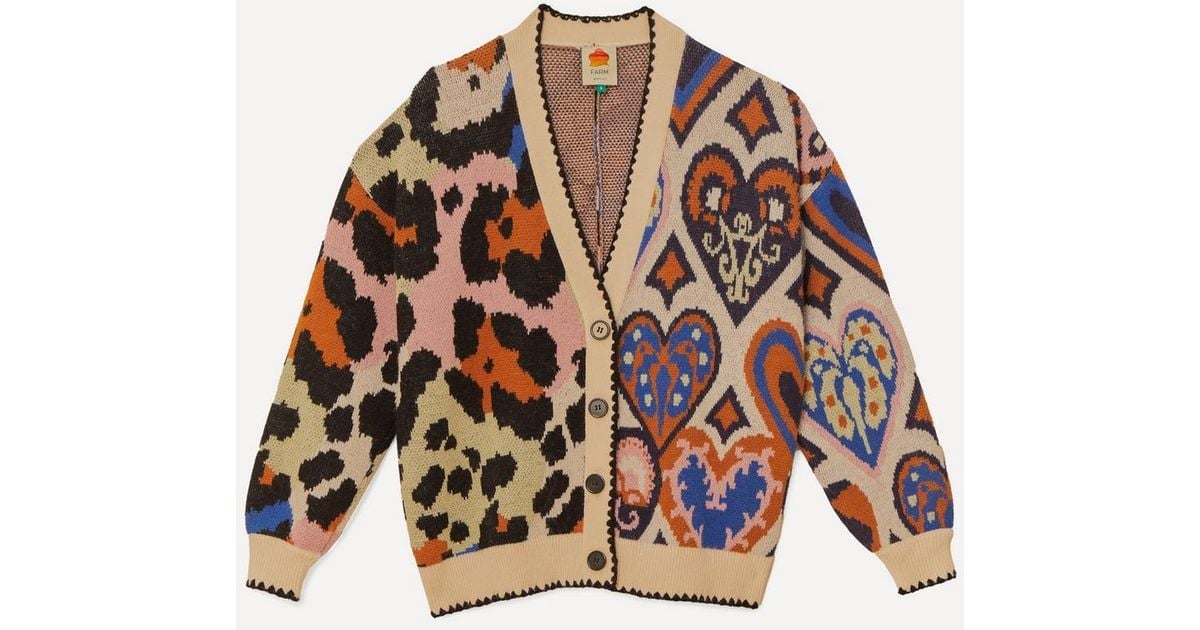 FARM Rio Mixed Ikat Hearts Knit Cardigan in Natural | Lyst