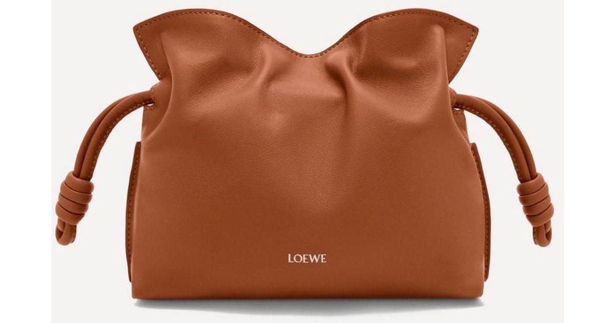 Loewe Mini Flamenco Grained Calfskin Clutch Bag in Brown | Lyst UK