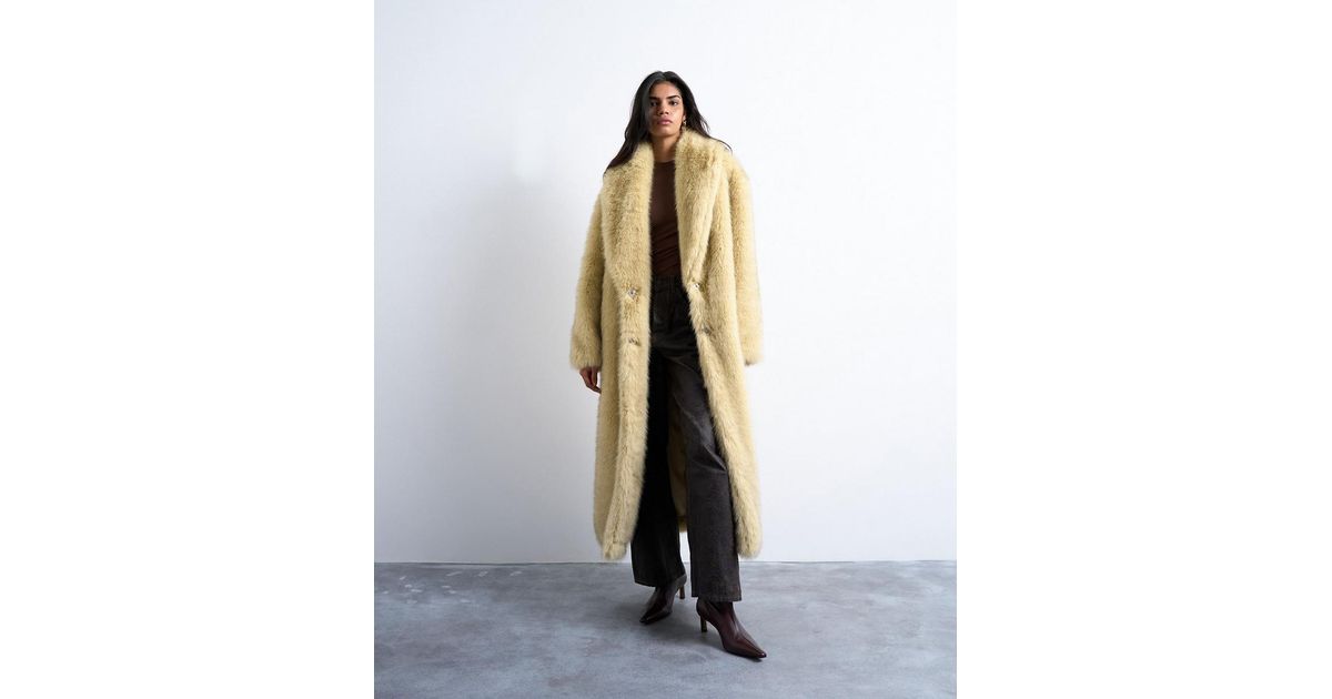 TOPSHOP Faux Fur Super-Long Coat in Metallic | Lyst