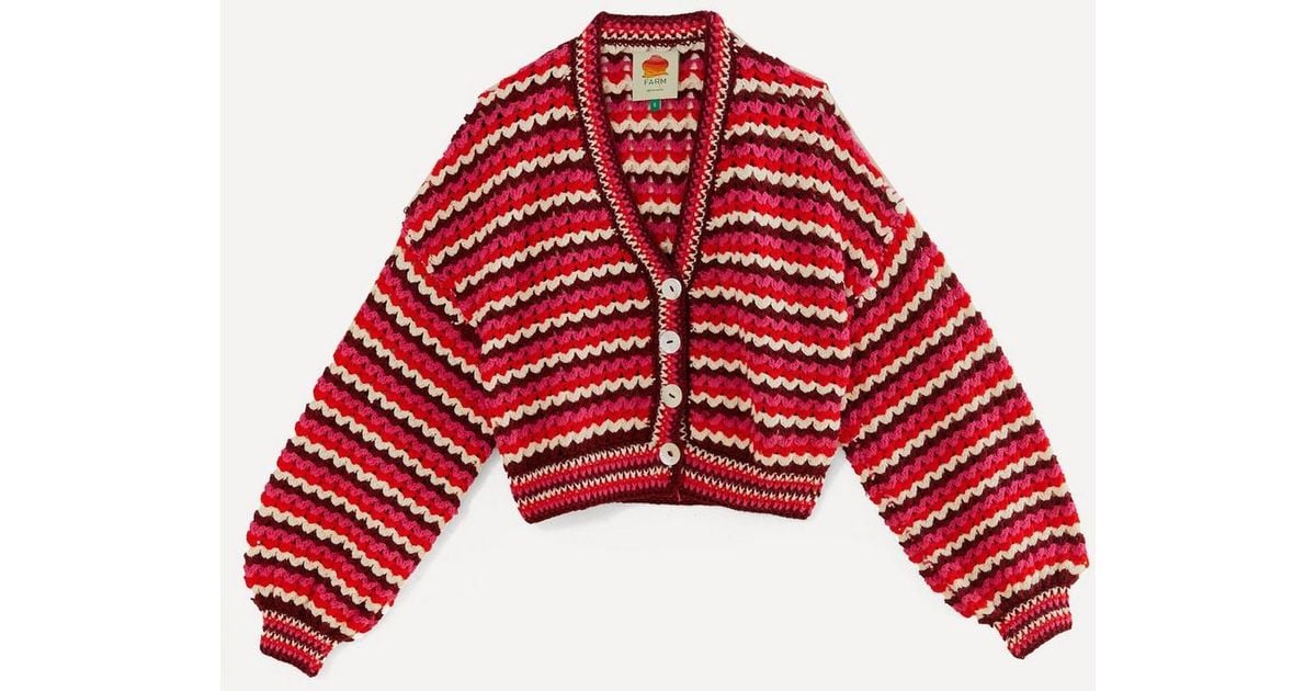 FARM Rio Colourful Stripes Crochet Cardigan in Red | Lyst