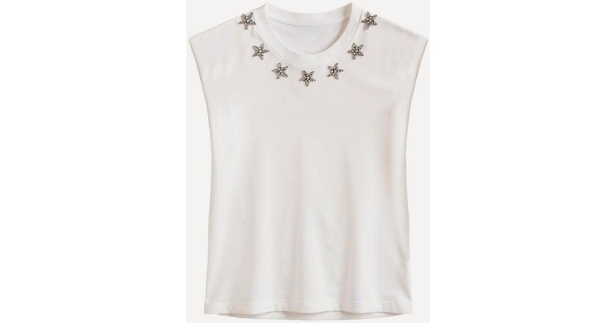 FARM Rio Sparkling Embroidered Padded Shoulder T-Shirt in White | Lyst UK