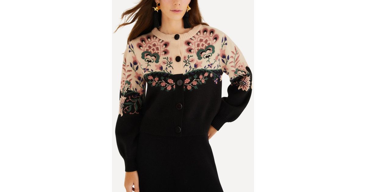 FARM Rio Mixed Belle Garden Knit Cardigan in Black | Lyst