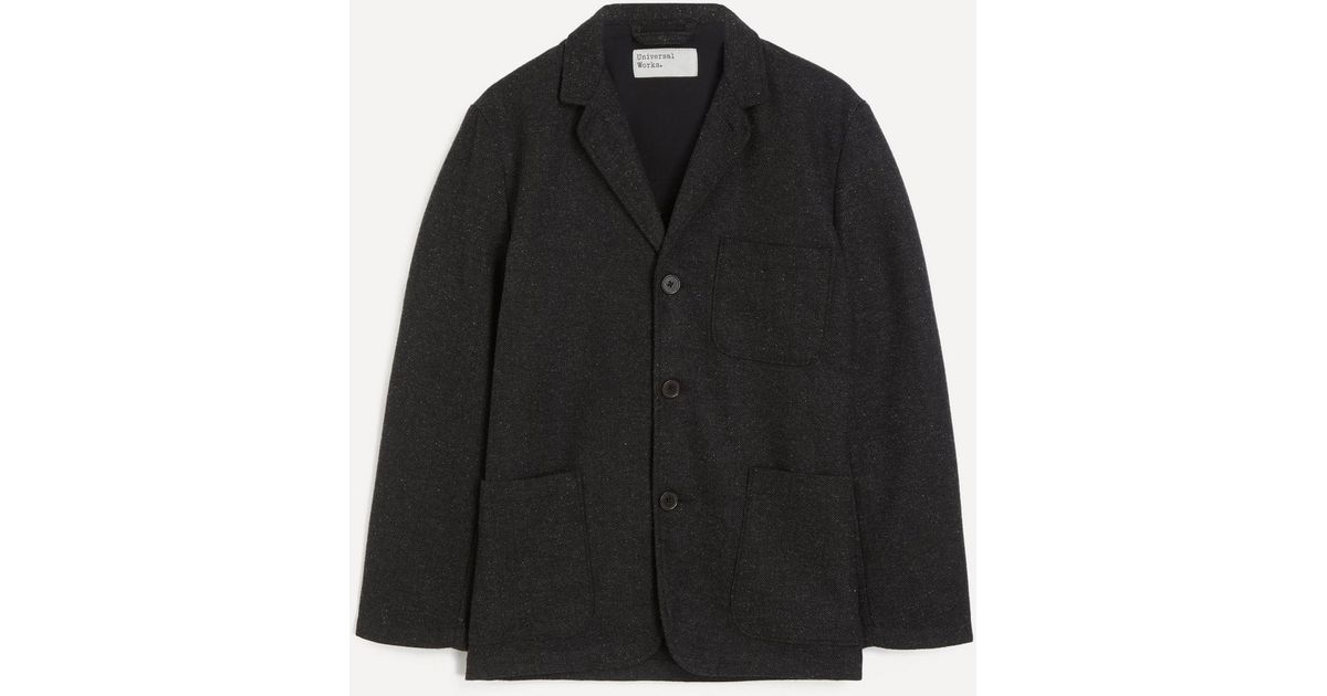 Universal Works Salt N Pepper Tweed Station Jacket in Black for Men ...