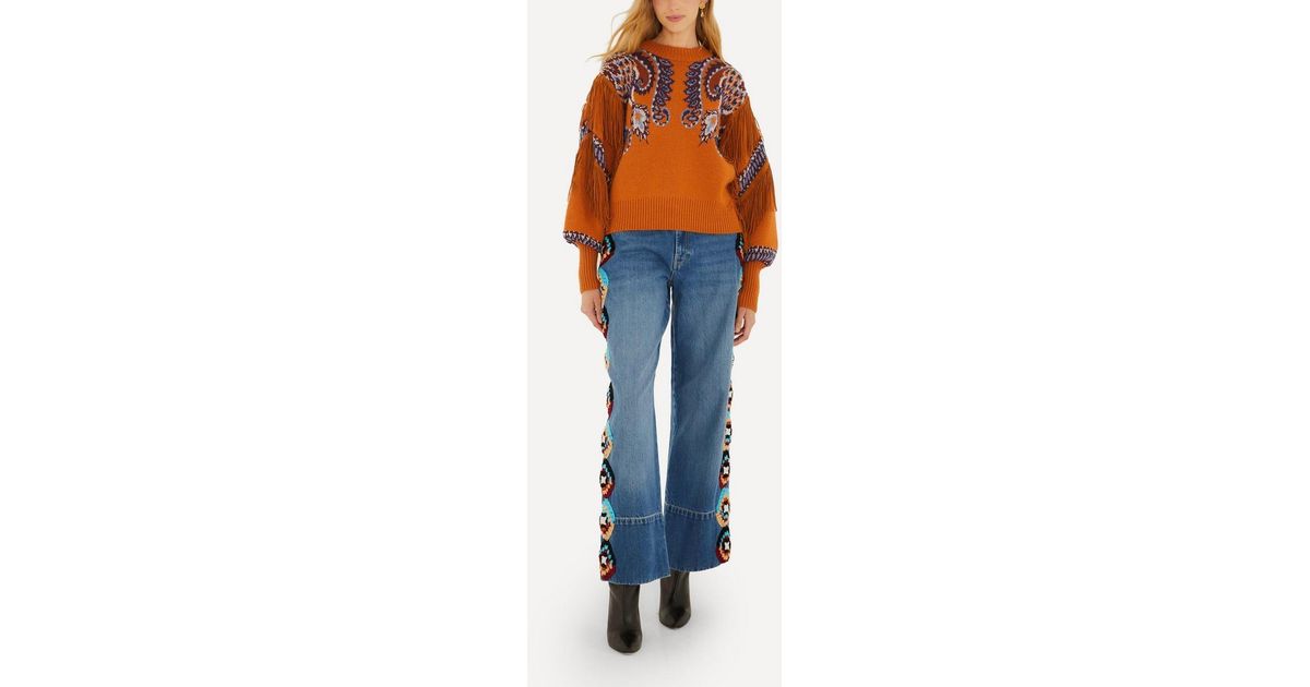 FARM Rio Arabesque Scarf Fringe Knit Jumper in Blue | Lyst UK