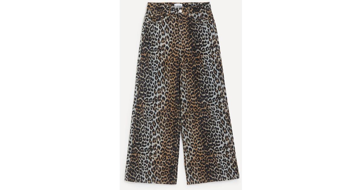 Ganni Leopard Print Flock Denim Baggy Jeans in Gray | Lyst