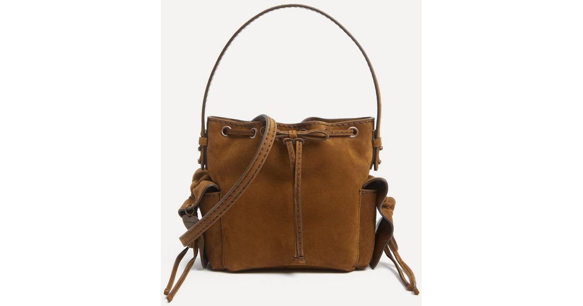 Acne Studios Multi-Pocket Mini Suede Bucket Bag in Brown | Lyst