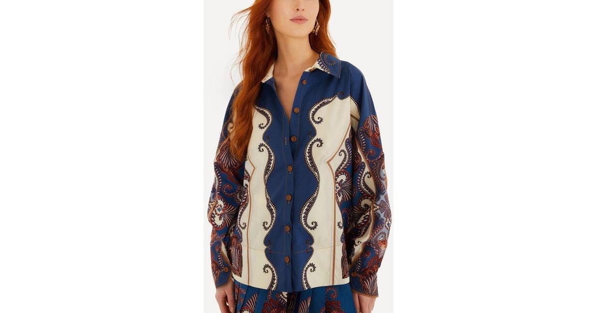 FARM Rio Arabesque Scarf Collared Shirt in Blue | Lyst
