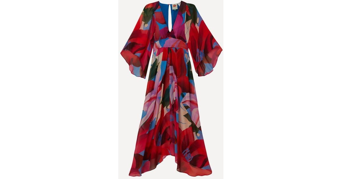 FARM Rio Watercolour Floral Maxi-Dress in Red | Lyst