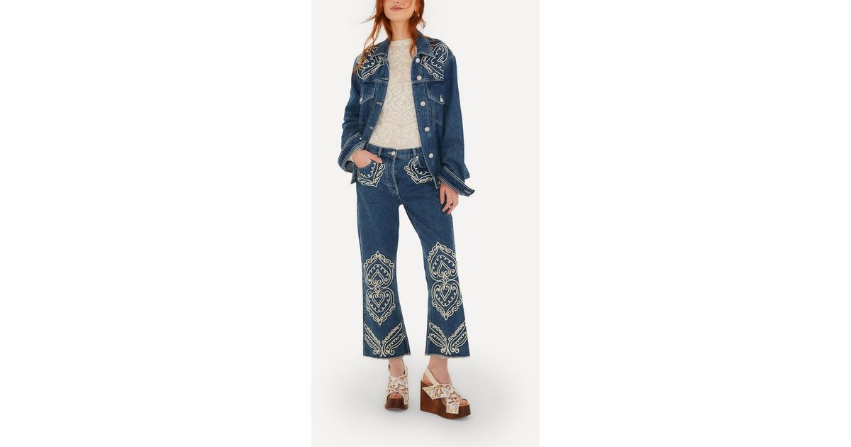 FARM Rio Denim Cornely Embroidered Cropped Jeans in Blue | Lyst UK