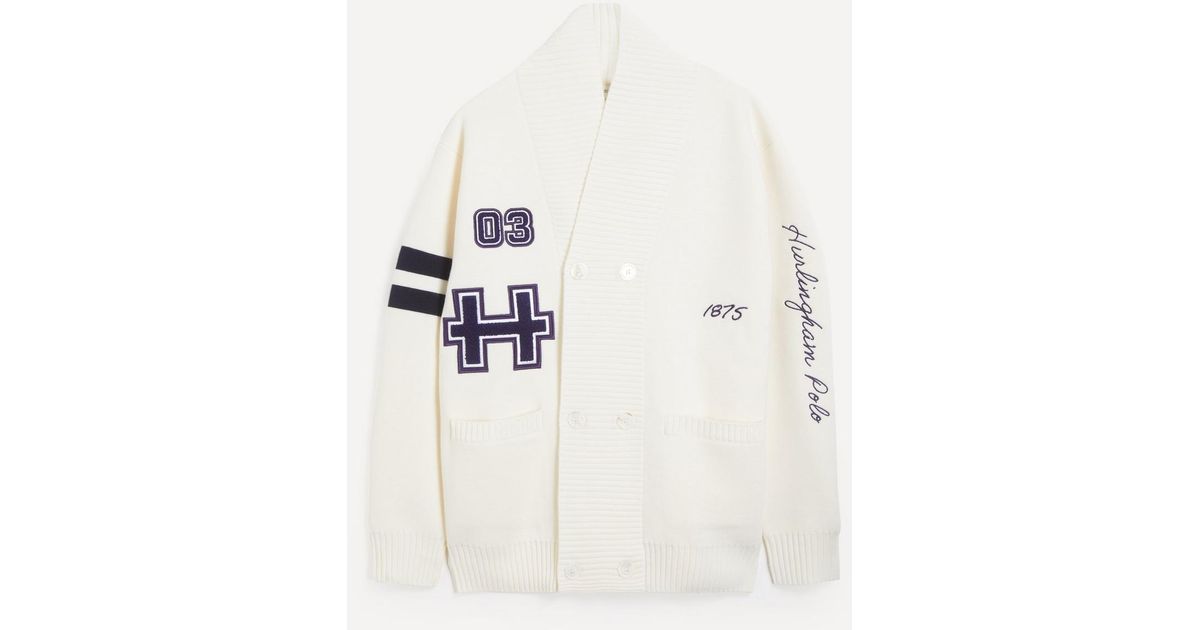 Hurlingham Polo Cullen Branded Knit Cardigan in Natural for Men | Lyst UK