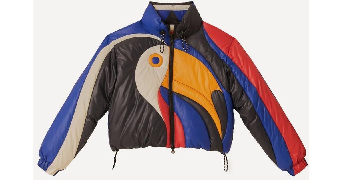 FARM Rio Amanda Stripes Toucan Reversible Puffer Jacket in Blue | Lyst