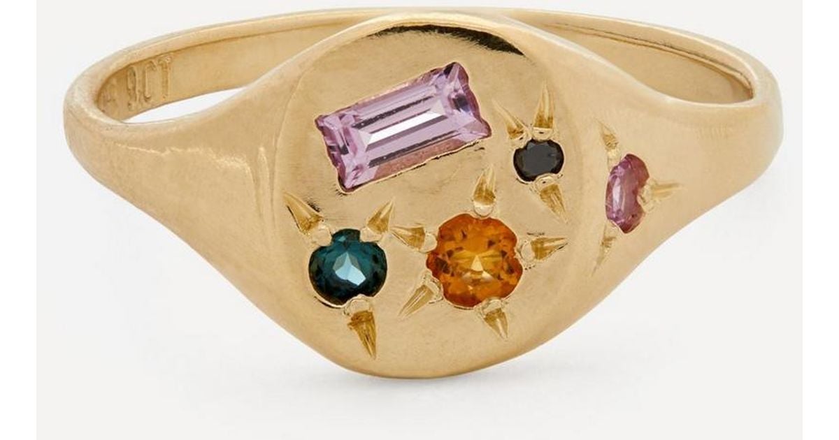 Seb Brown 9Ct Neapolitan Multi-Stone Signet Ring in White | Lyst