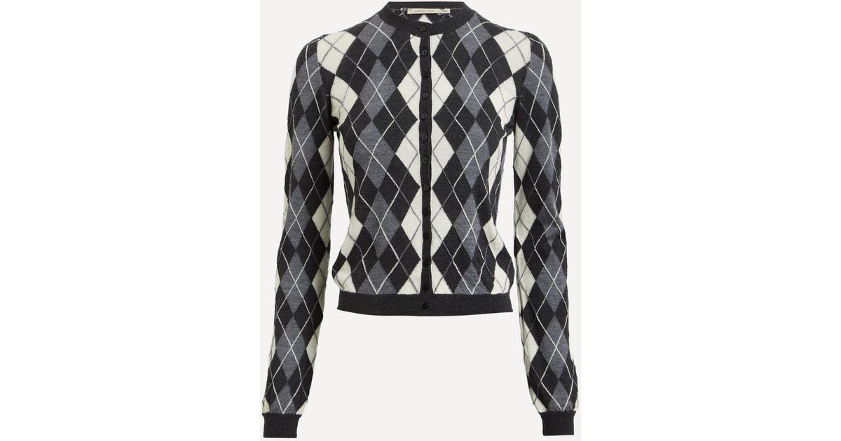Paloma Wool Cheng Cropped Diamond Pattern Cardigan in Black | Lyst