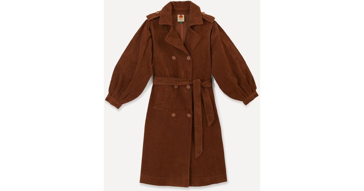 FARM Rio Corduroy Trench Coat in Brown | Lyst UK