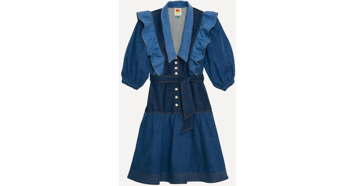 FARM Rio Patch Denim Midi-Dress in Blue | Lyst