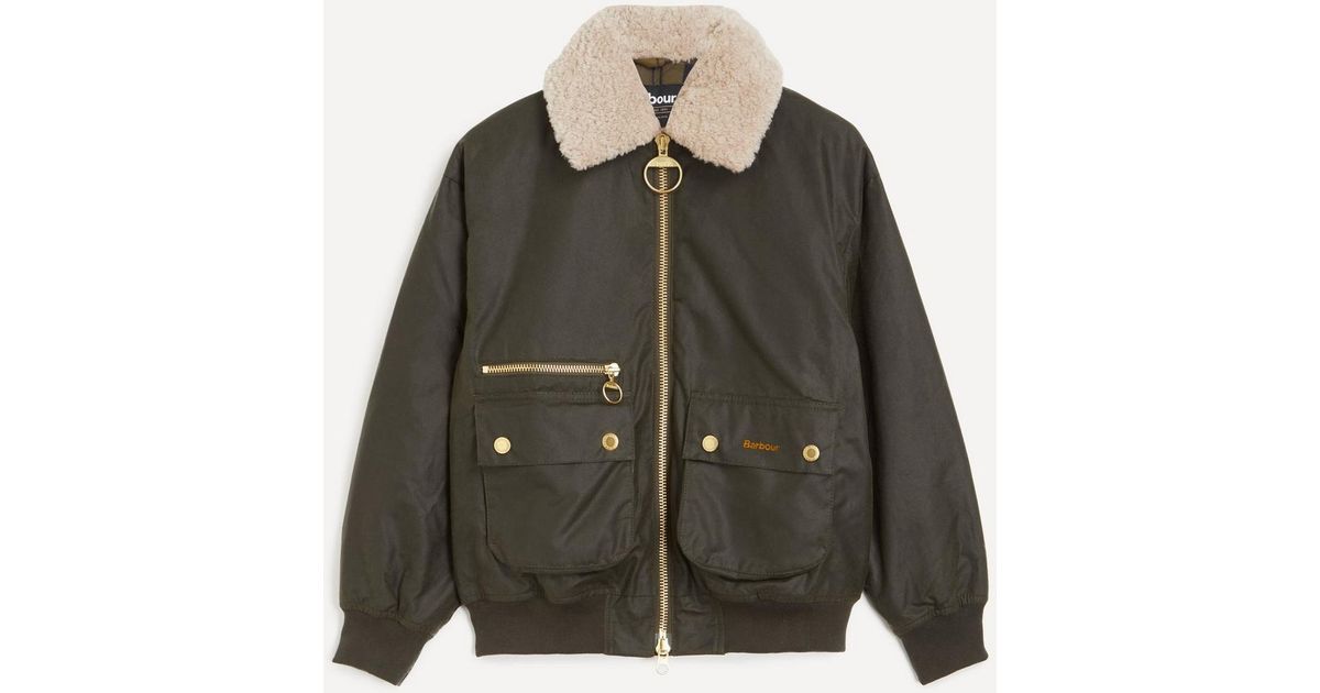 Barbour Maxine Waxed Bomber Jacket in Green | Lyst UK