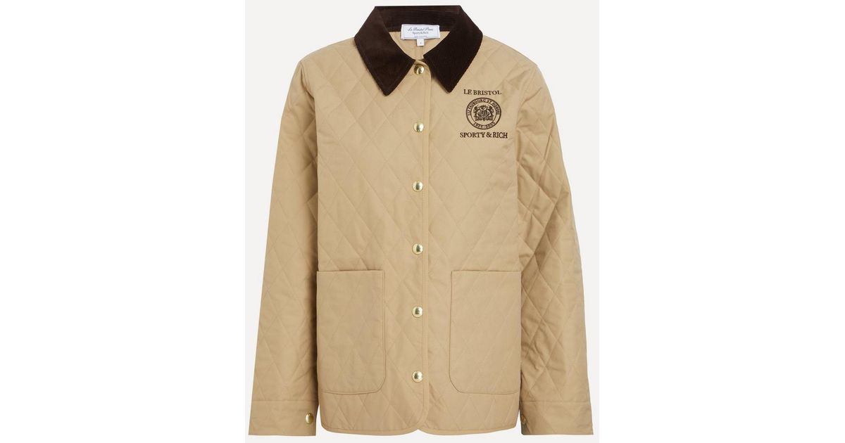 Sporty & Rich Crest Seal 100Th Quilted Jacket in Natural | Lyst