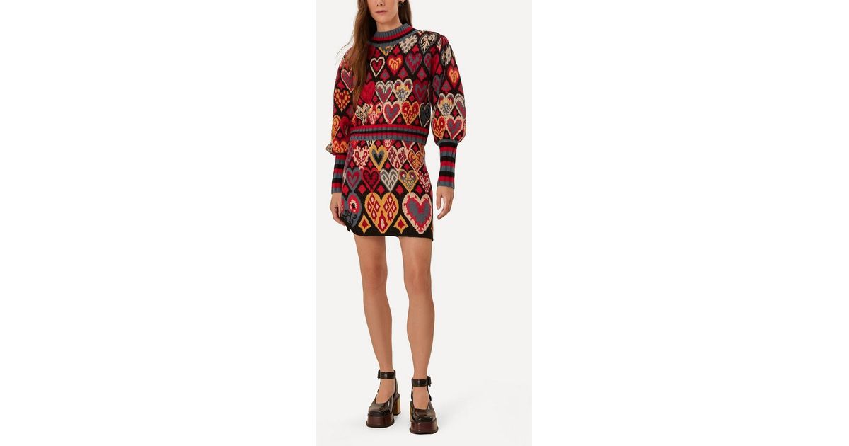 FARM Rio Hearts Ikat Knit Jumper in Red | Lyst