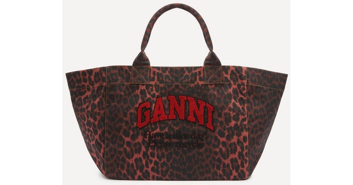 Ganni Print Oversized Canvas Tote Bag Luxury Gift in Brown | Lyst