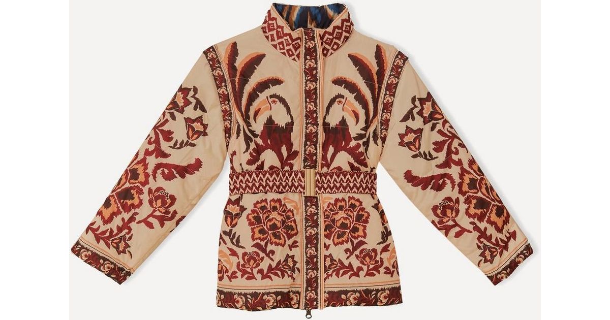 FARM Rio Toucans Scarf Reversible Puffer Jacket in White | Lyst Australia