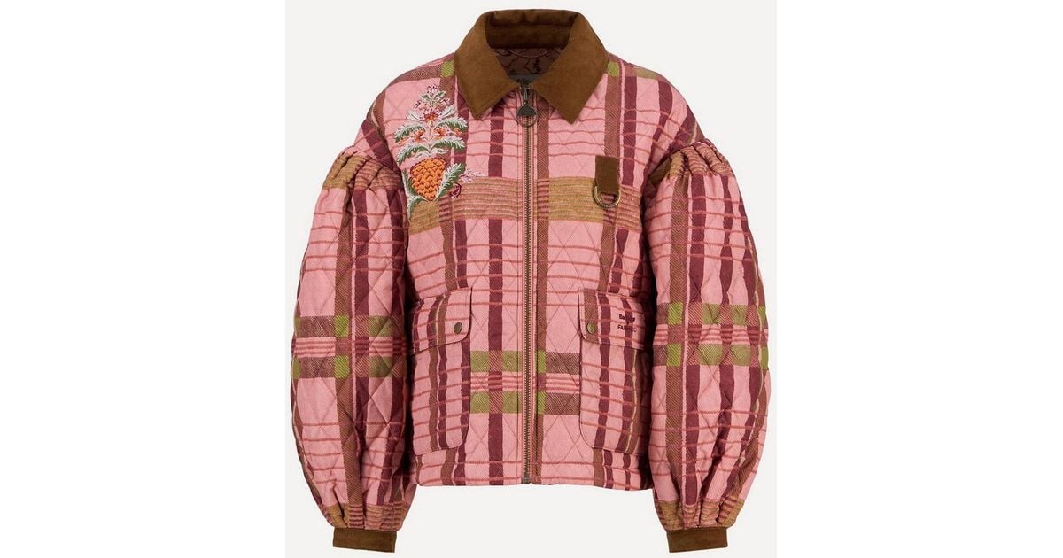 Barbour X Farm Rio Ana Clara Quilted Jacket in Red | Lyst UK