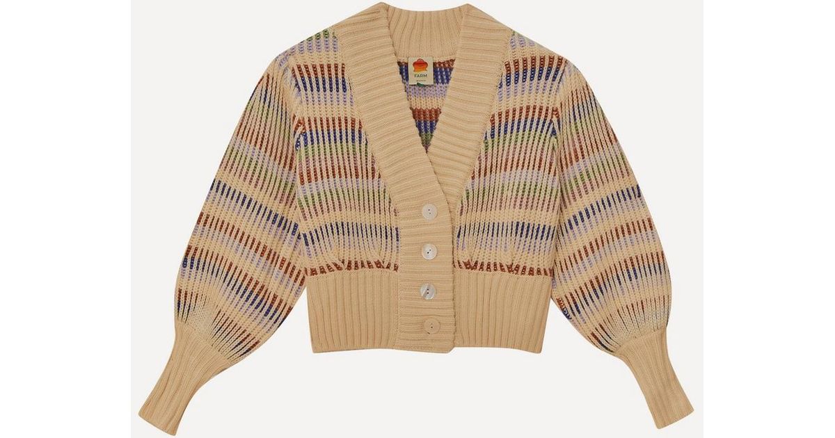 FARM Rio Bold Stitch Knit Cardigan in Natural | Lyst