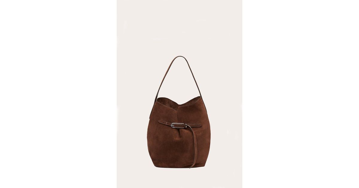 Liffner Belted Bucket Bag Large Dark Suede in Brown | Lyst