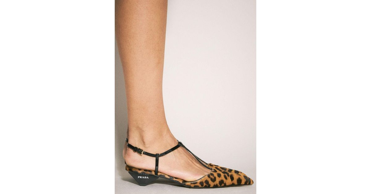 Prada Leopard Print Slingback Kitten Heels in Natural | Lyst