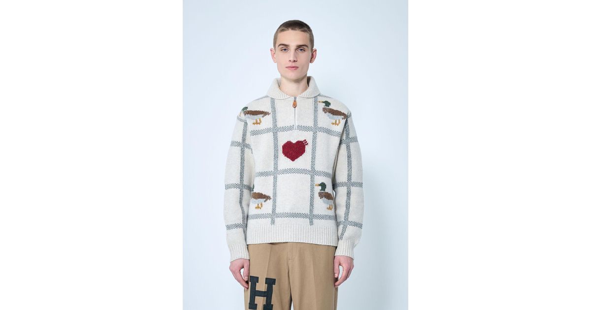 Human Made Animal Half-Zip Sweater in Gray for Men | Lyst