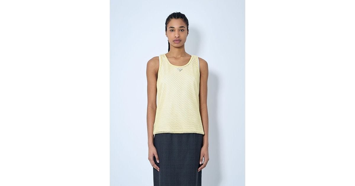 Prada Logo Plaque Open- Knit Tank Top | Lyst