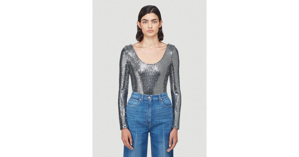 Gucci Leather Metallic Bodysuit - Lyst