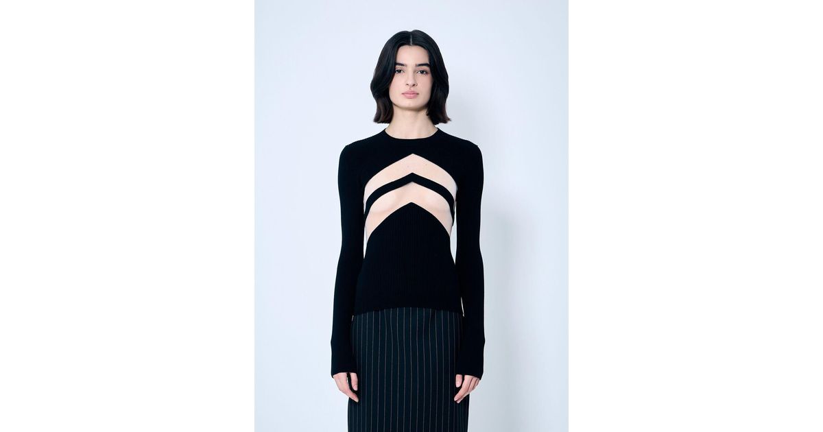 Jean Paul Gaultier Rib Sweater With Transparent Panels in Blue | Lyst