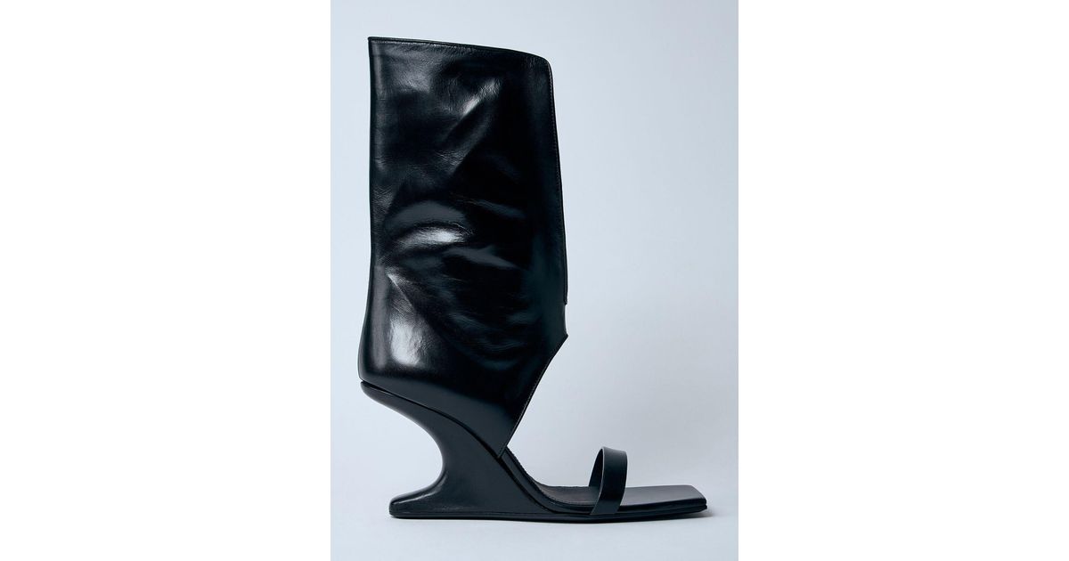 Rick Owens Leather Winged Wedge Sandals in Black | Lyst
