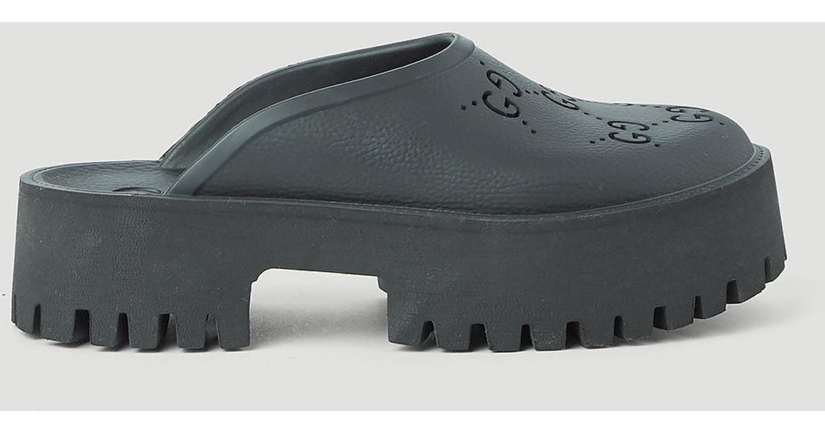 Gucci Perforated G Platform Slip Ons in Gray | Lyst