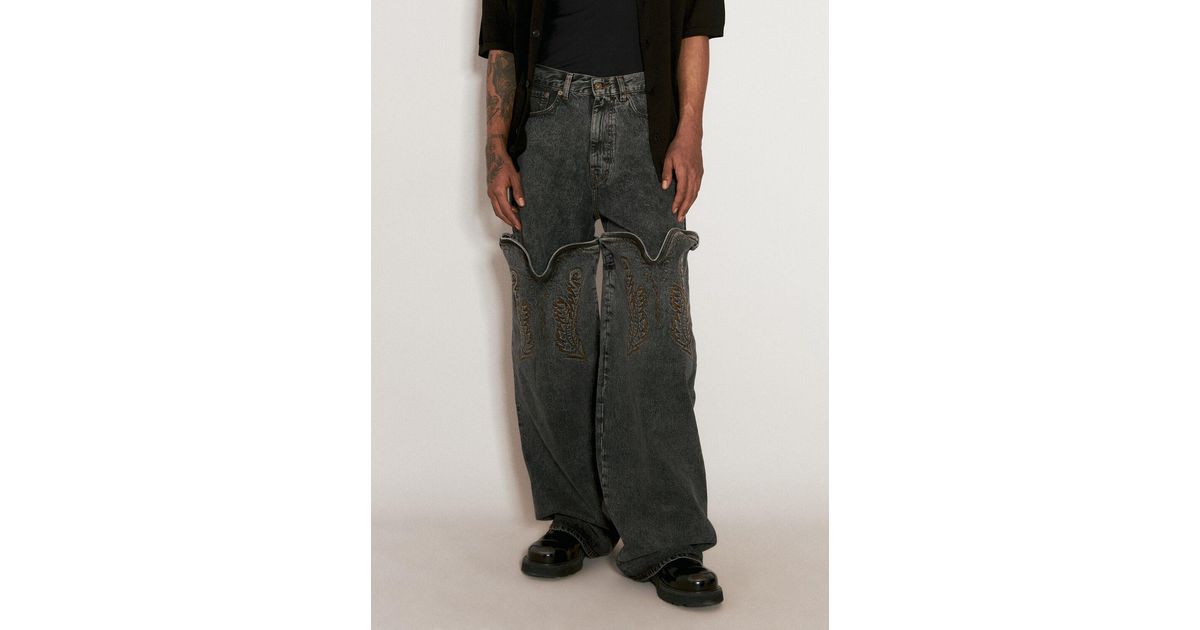 Y. Project Evergreen Maxi Cowboy Cuff Jeans in Black for Men | Lyst