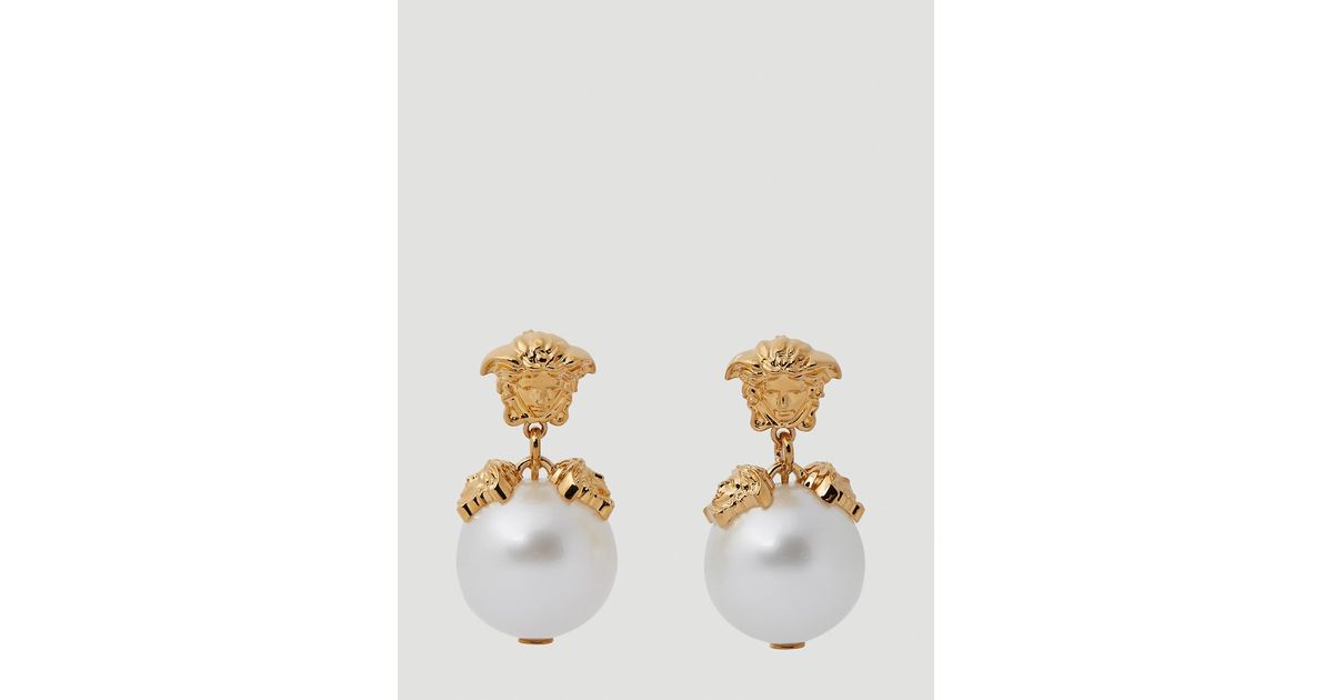 Versace Medusa Pearl Drop Earrings in Metallic | Lyst Australia