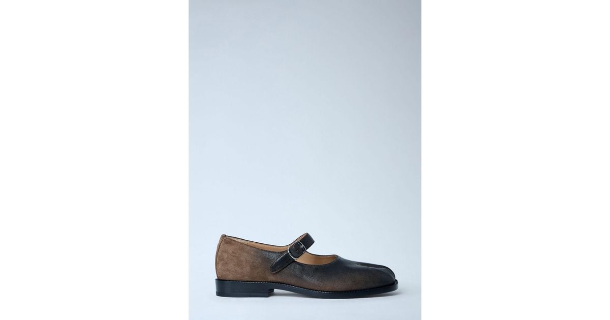 Maison Margiela Tabi Mary Jane Leather Flats in White | Lyst UK