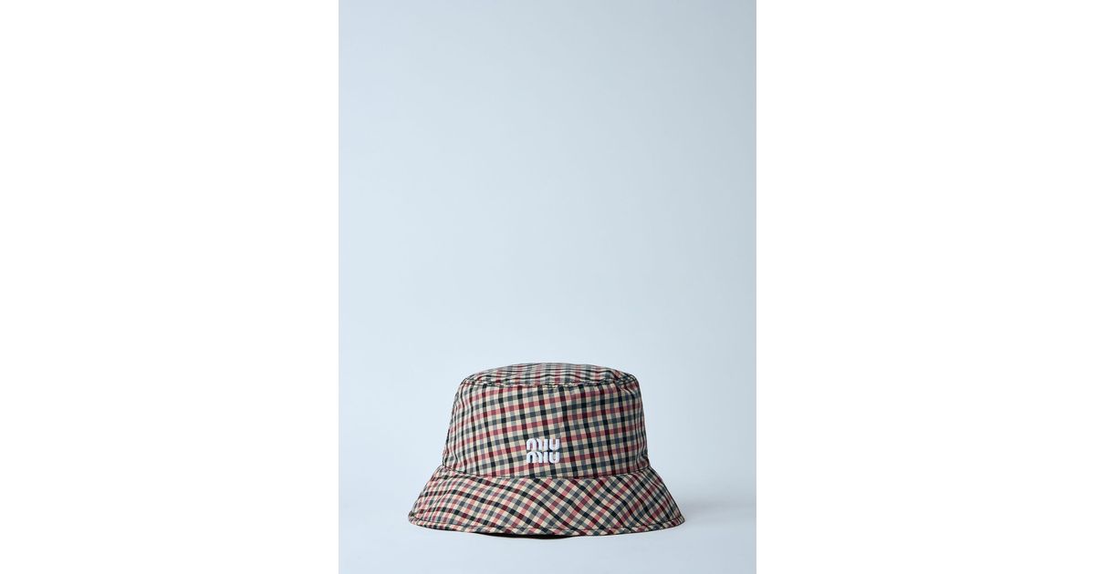 Miu Miu Vichy Bucket Hat in Blue | Lyst