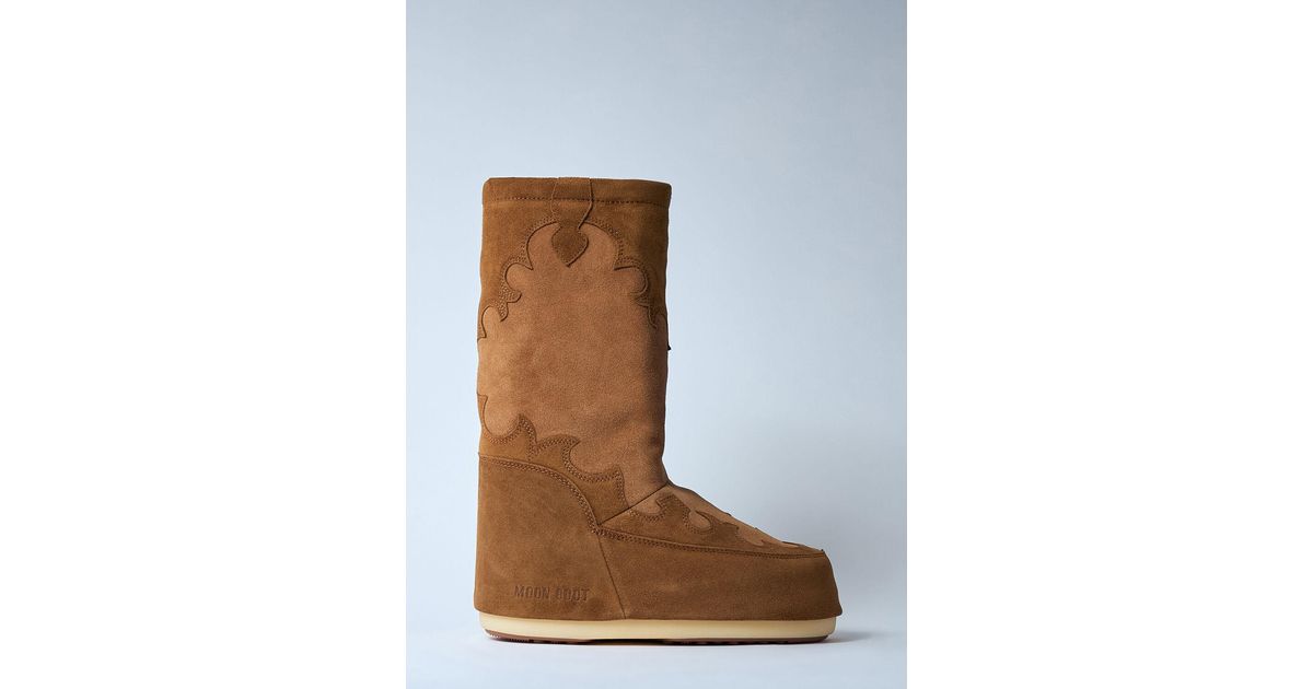 Moon Boot Icon Suede Embroidery Boots in Brown | Lyst