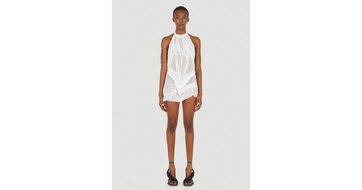 DI PETSA Wet Look Halter Mini Dress in White | Lyst