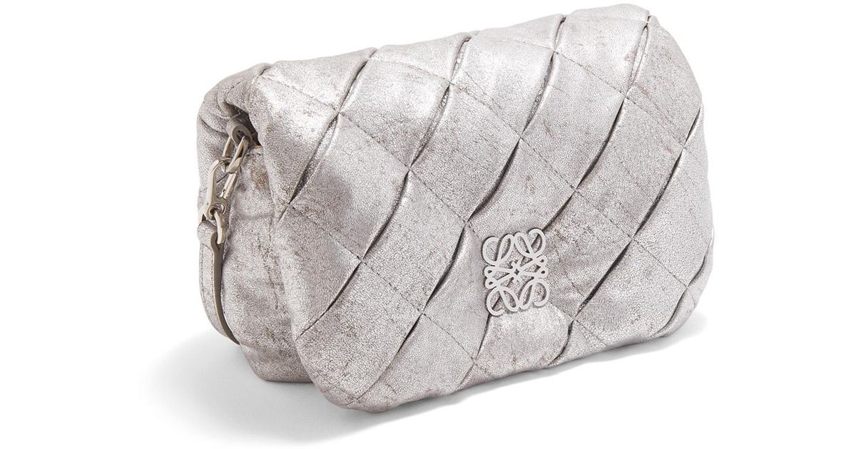 Loewe Mini Puffer Goya Bag In Pleated Metallic Leather in White | Lyst