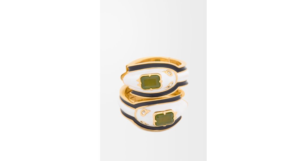 Loewe Luxury Snake Earrings In Sterling Silver, Crystals And Jade in ...