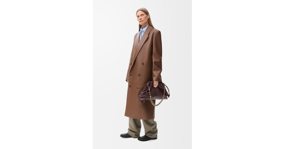 Loewe Double-breasted Coat In Nappa Lambskin in Brown | Lyst