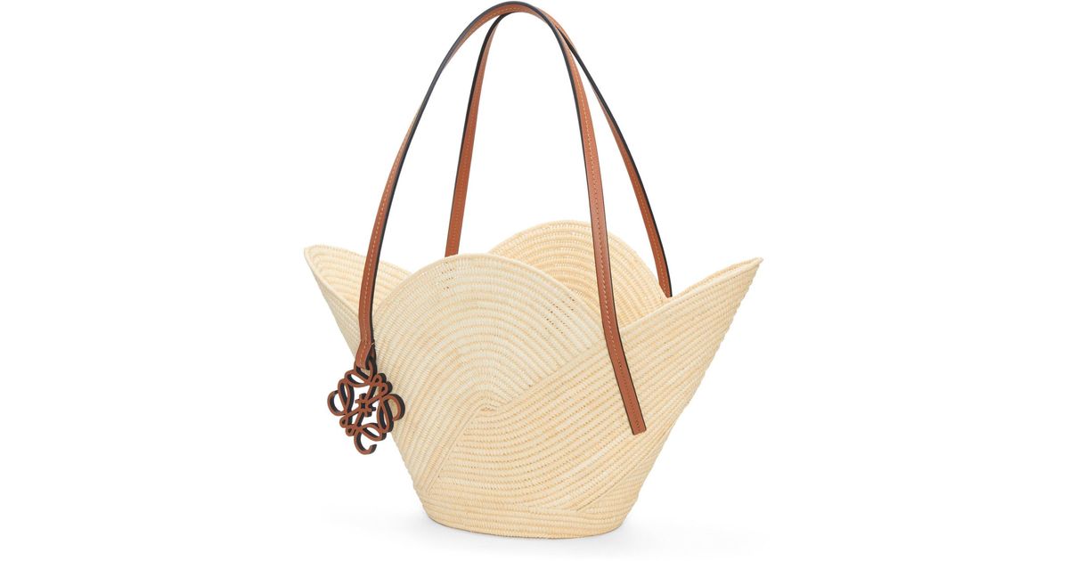 Loewe Petal Basket Bag In Raffia And Calfskin | Lyst